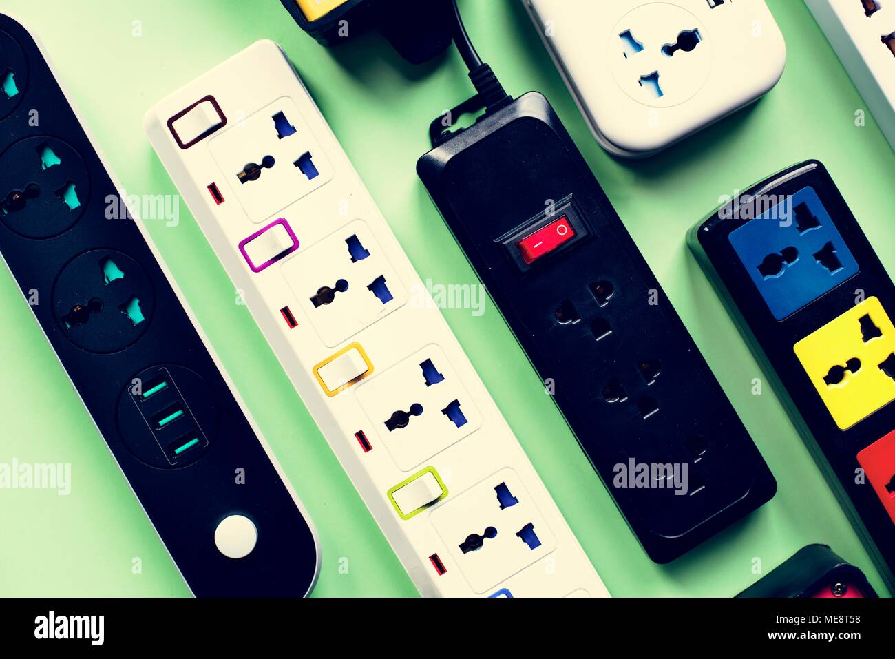 Electricity power supply outlet isolated on background Stock Photo - Alamy