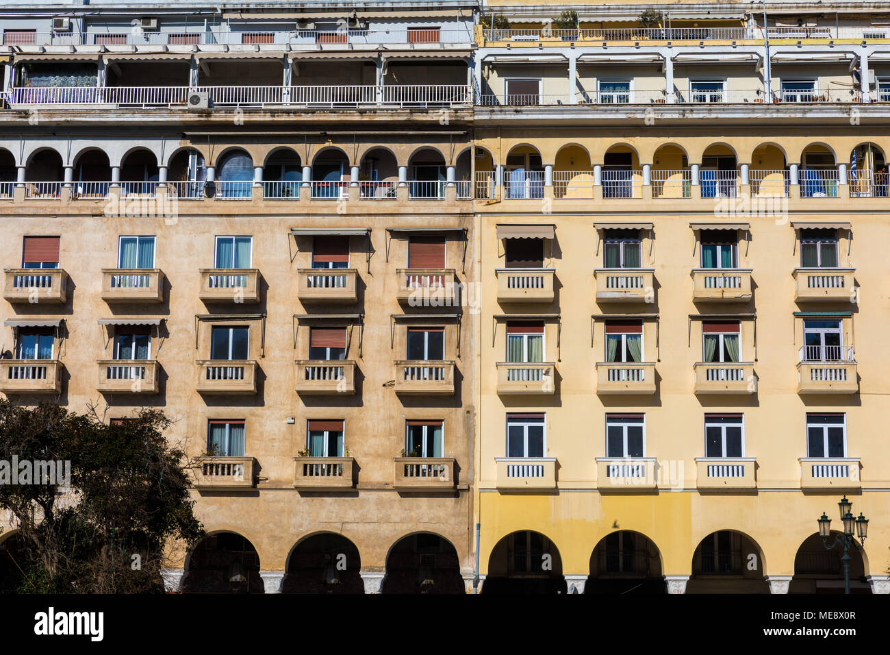details of the old buildings of Aristotle Square in Thessaloniki Stock ...