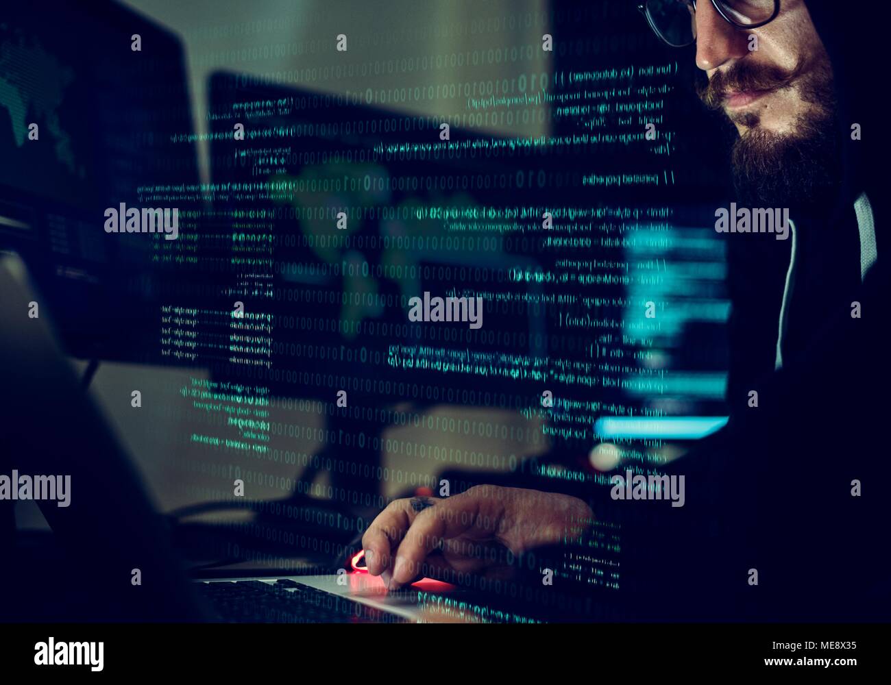 Hacker working using computer with codes Stock Photo - Alamy