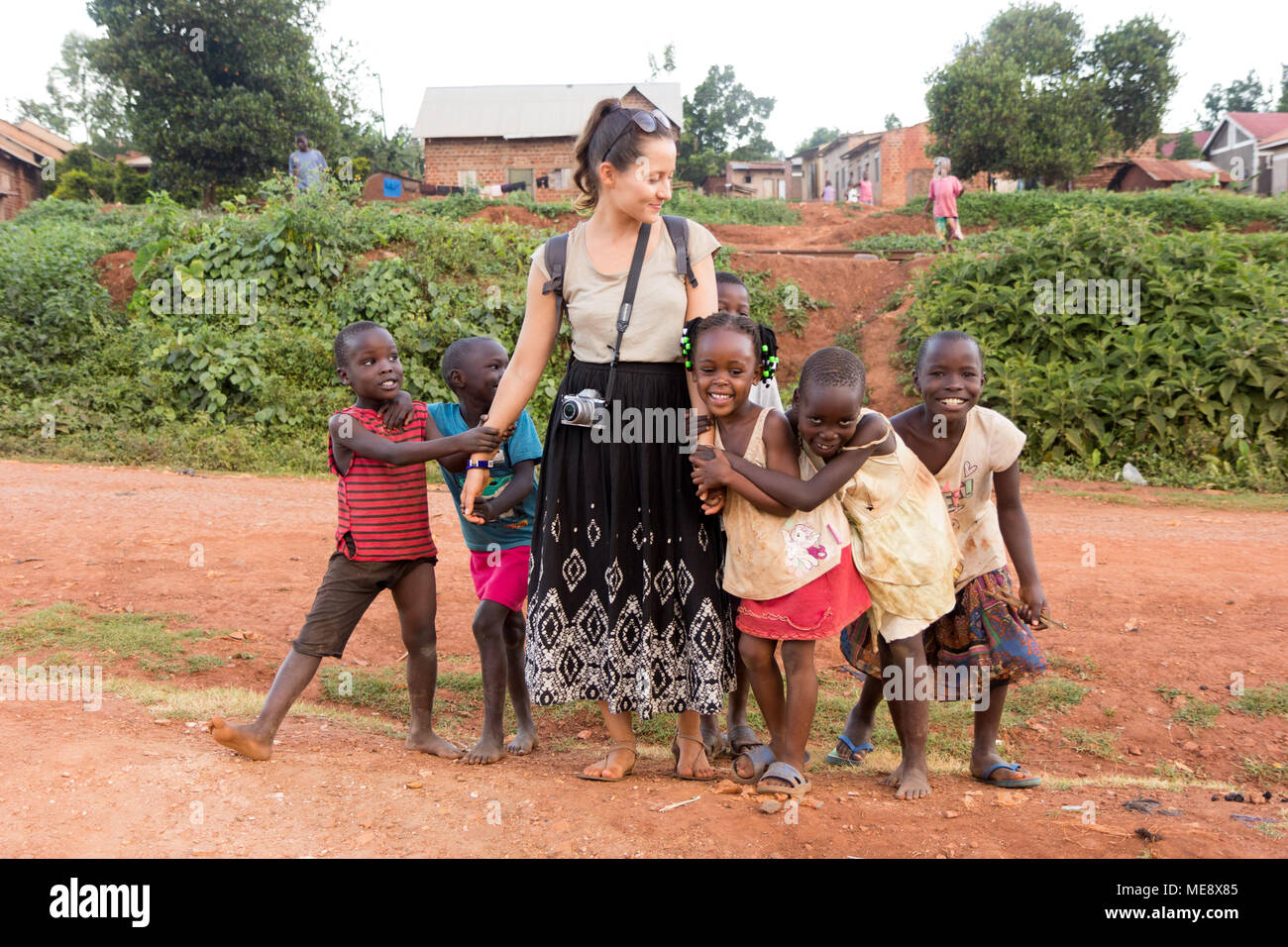 Lugazi, Uganda. 17 May 2017. A white-skinned volunteer (called 'mzungu ...