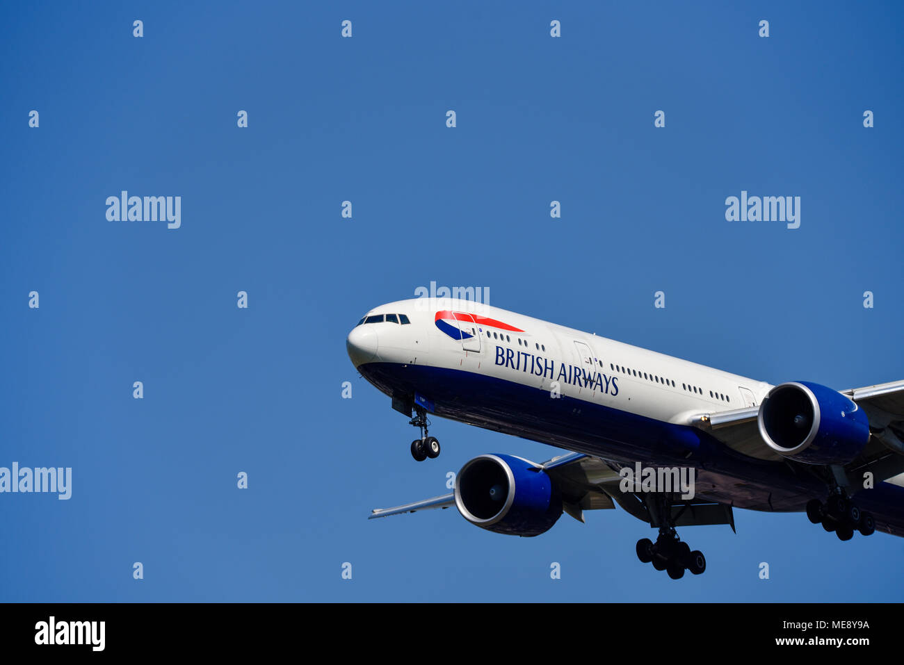 British Airways Boeing 777 jet plane coming in to land at London ...