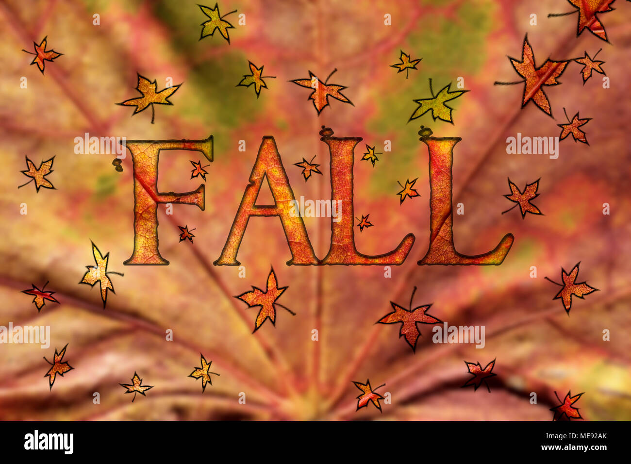 Fall written on a blurred background with floating leaves Stock Photo ...