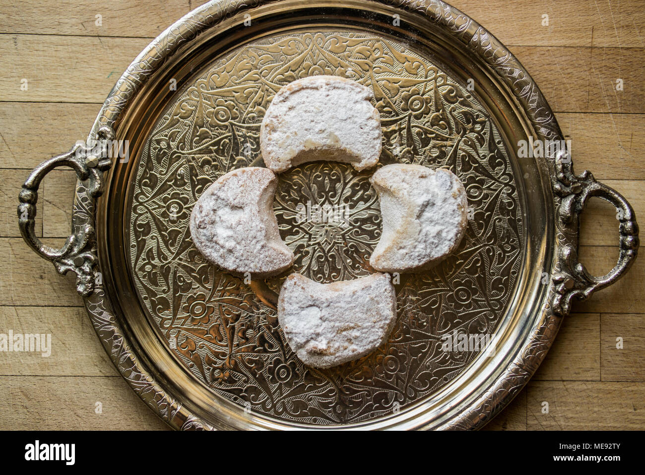 Kavala Cookies with Almonds in silver tray Stock Photo - Alamy