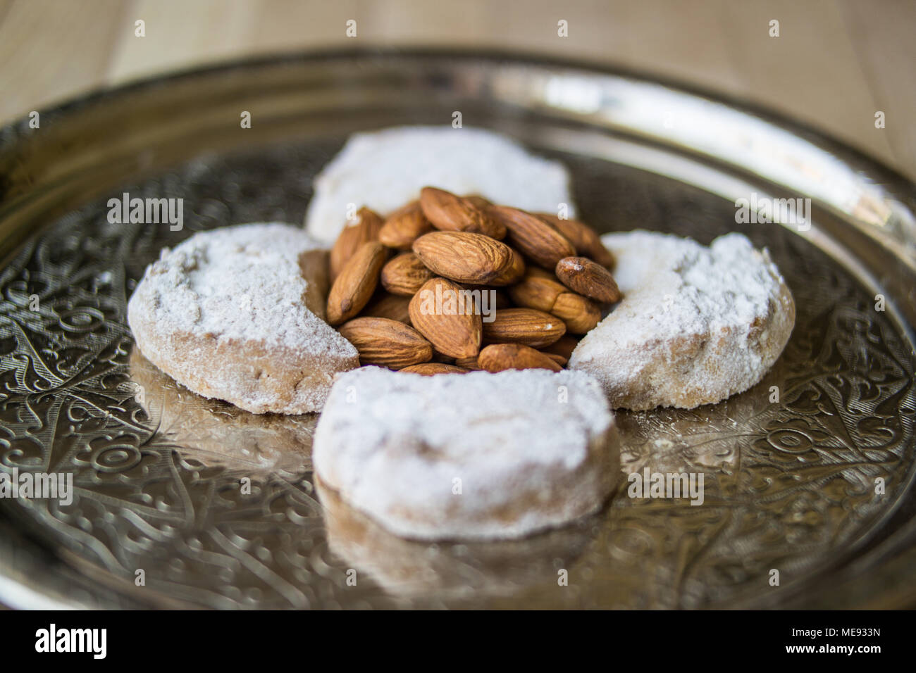 Kavala Cookies with Almonds in silver tray Stock Photo - Alamy