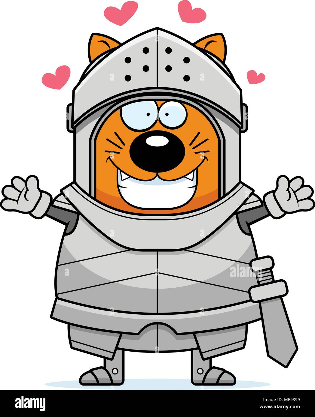 A cartoon illustration of a cat knight ready to give a hug Stock Vector ...