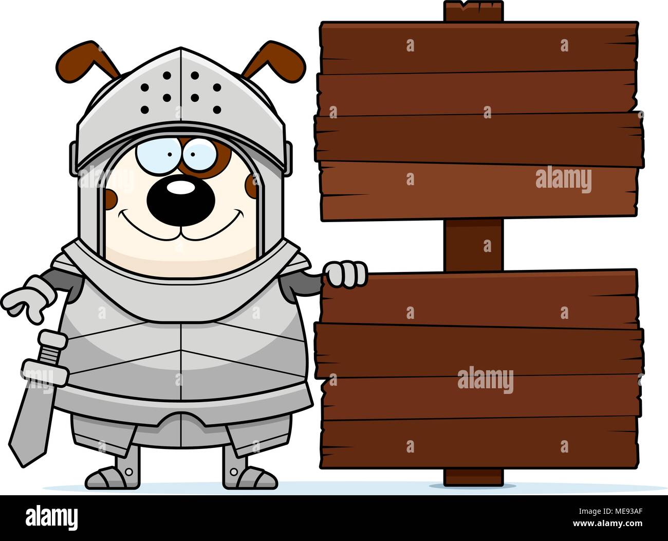 A cartoon illustration of a dog knight with a wooden sign Stock Vector ...