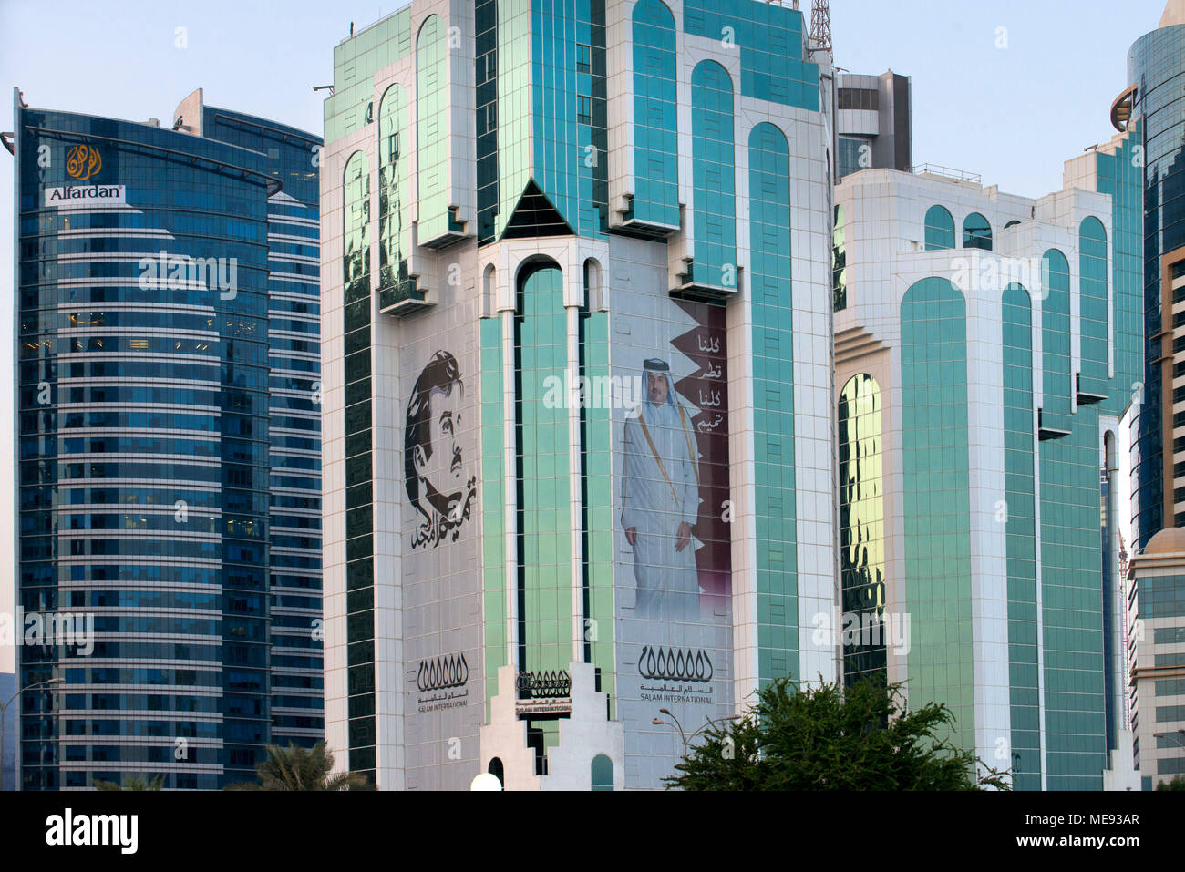 View of the Alfardan Towers twin skyscrapers located in the West Bay ...