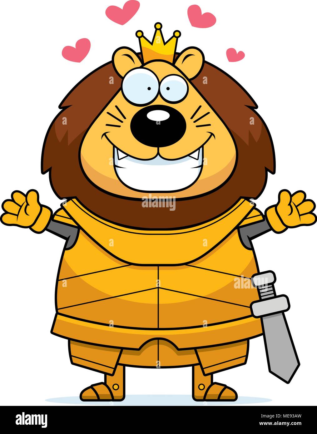 A cartoon illustration of a lion king in armor ready to give a hug ...