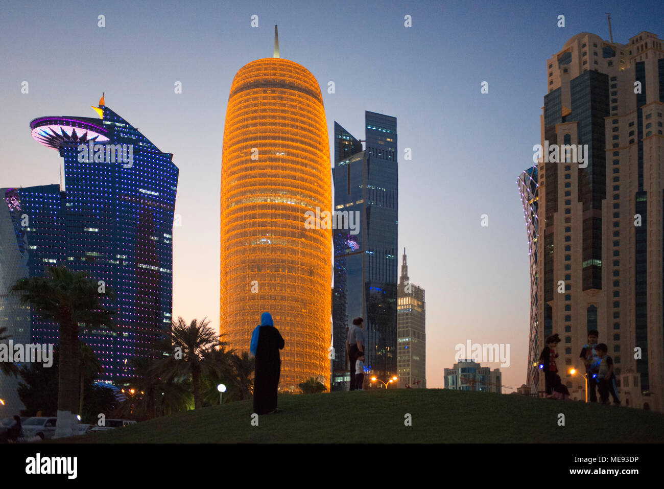 Burj Qatar Building in the financial area of Doha, the capital of Qatar ...