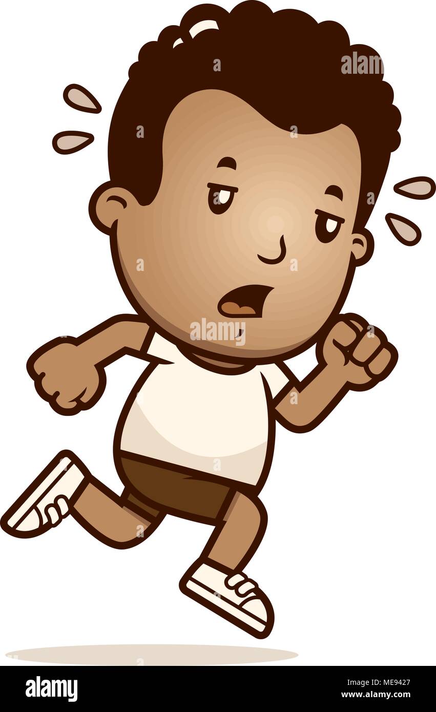 A cartoon illustration of a boy running and looking exhausted Stock ...