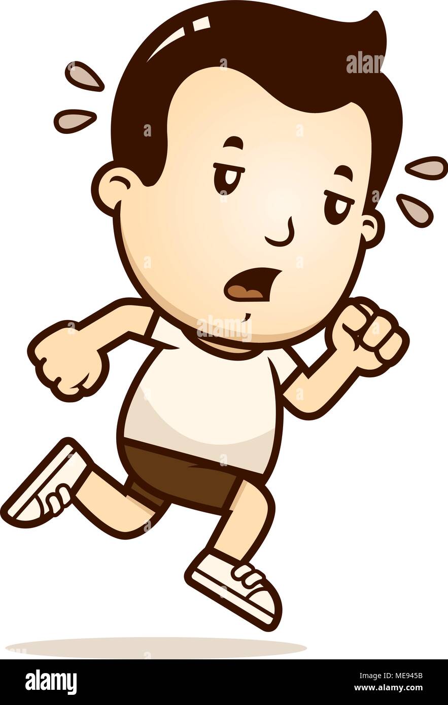 A cartoon illustration of a boy running and looking exhausted Stock ...