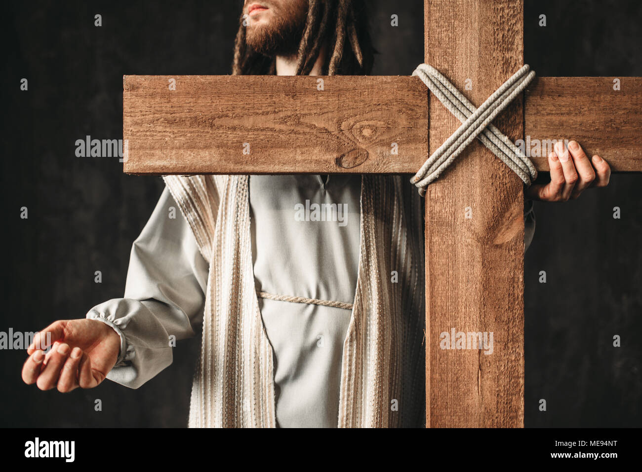 Crucifixion of Jesus Christ, symbol of christian religion. Man with ...