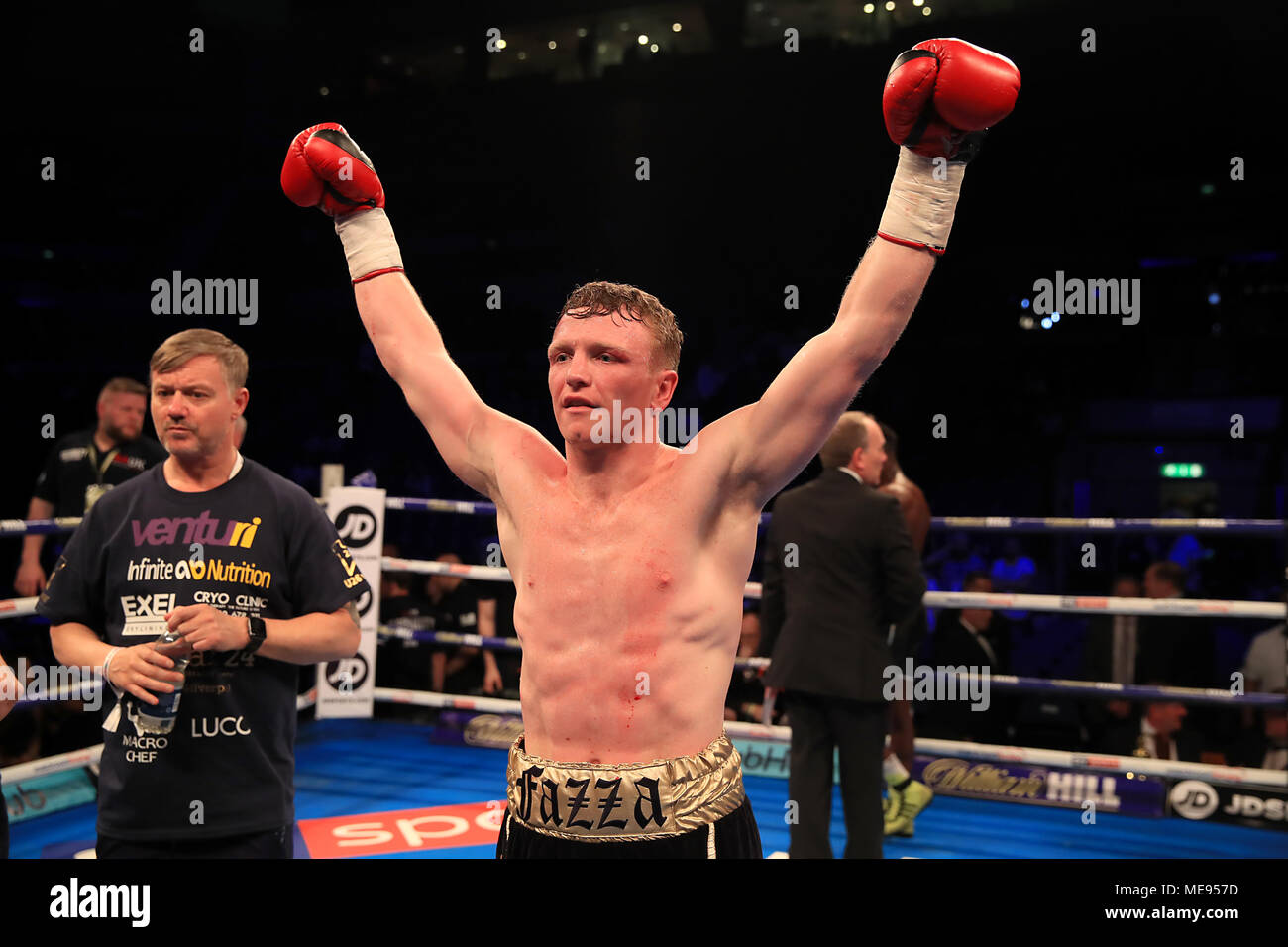 Tom Farrell celebrates winning the Super-Lightweight Contest at the ...