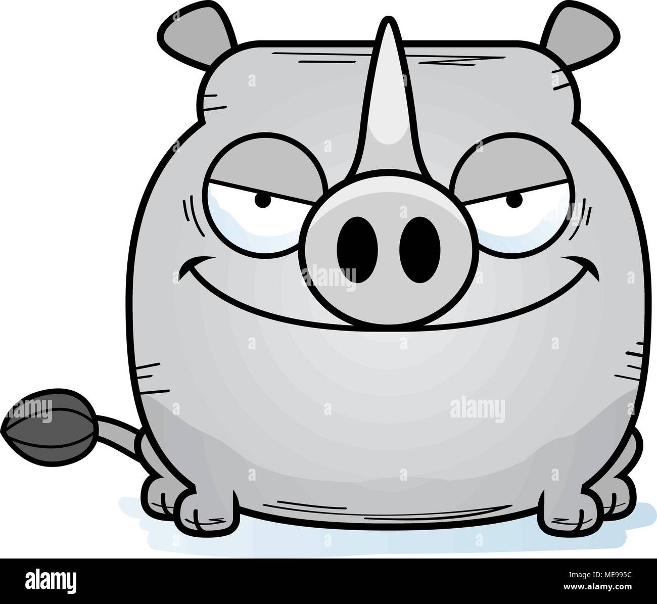 A cartoon illustration of a little rhinoceros with a devious expression ...
