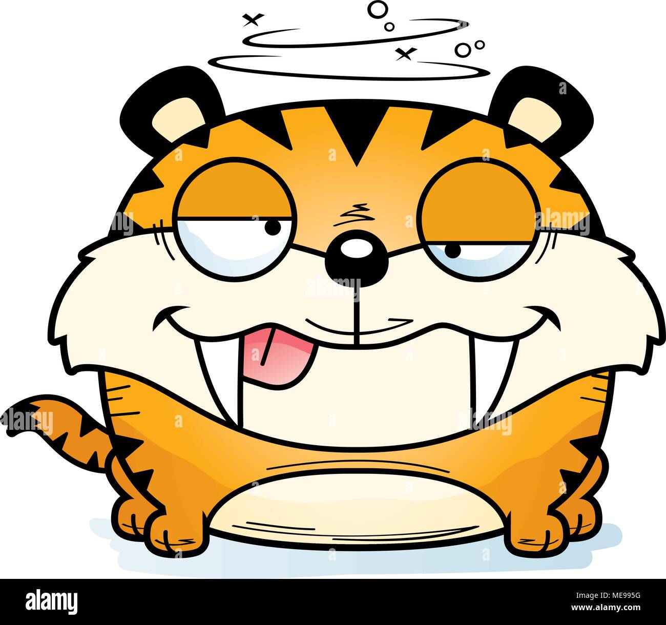 A cartoon illustration of a saber-toothed tiger cub with a goofy ...
