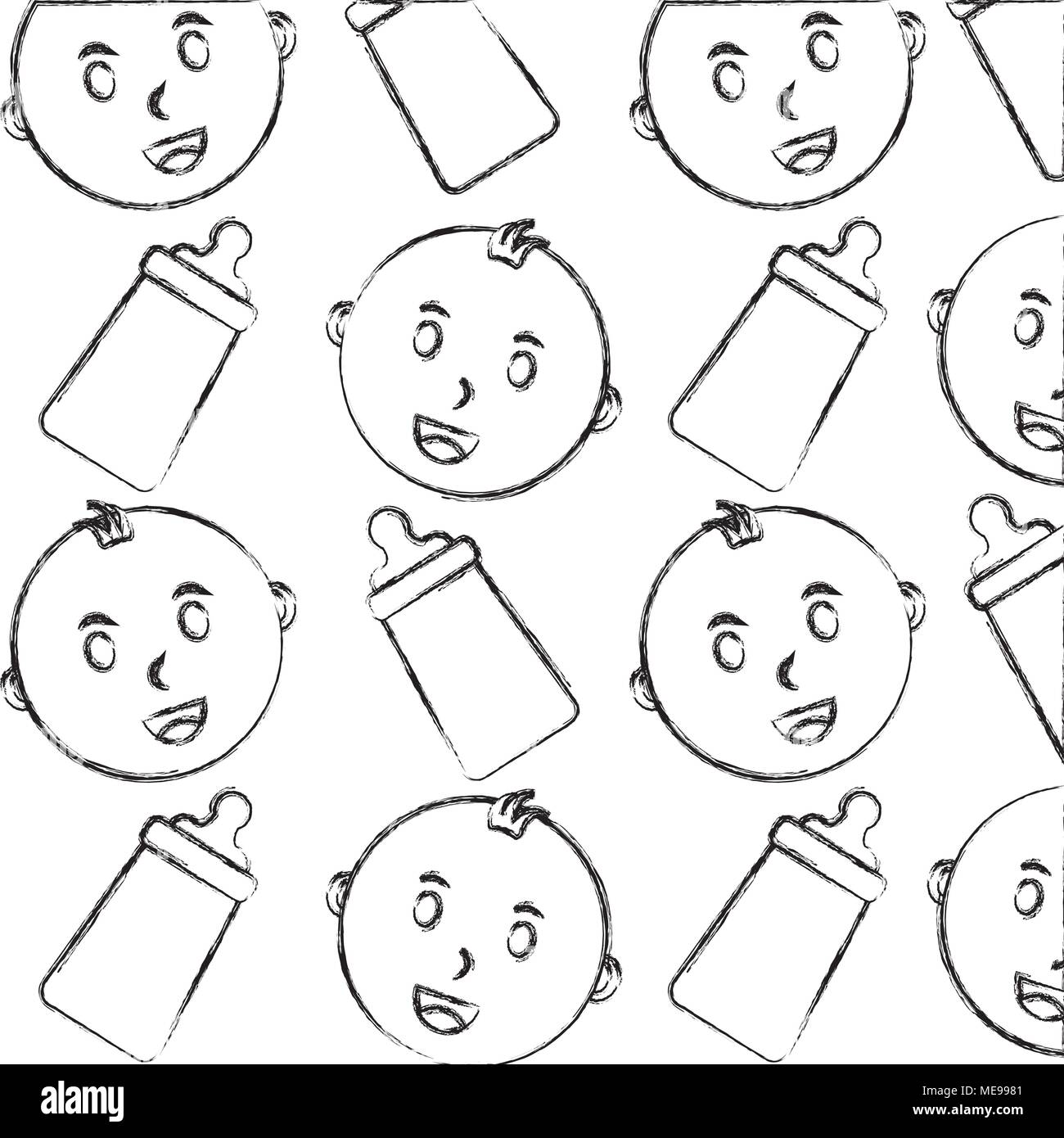 baby shower face babies and bottle milk background pattern Stock Vector ...