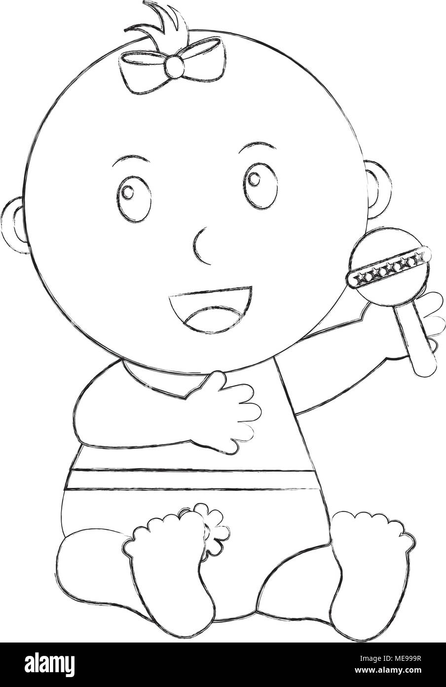 cute little baby girl sitting holding toy rattle Stock Vector Image ...