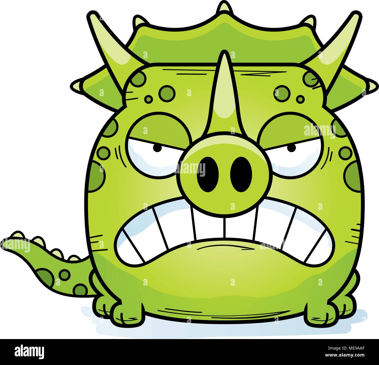 A cartoon illustration of a little Triceratops dinosaur with an angry ...