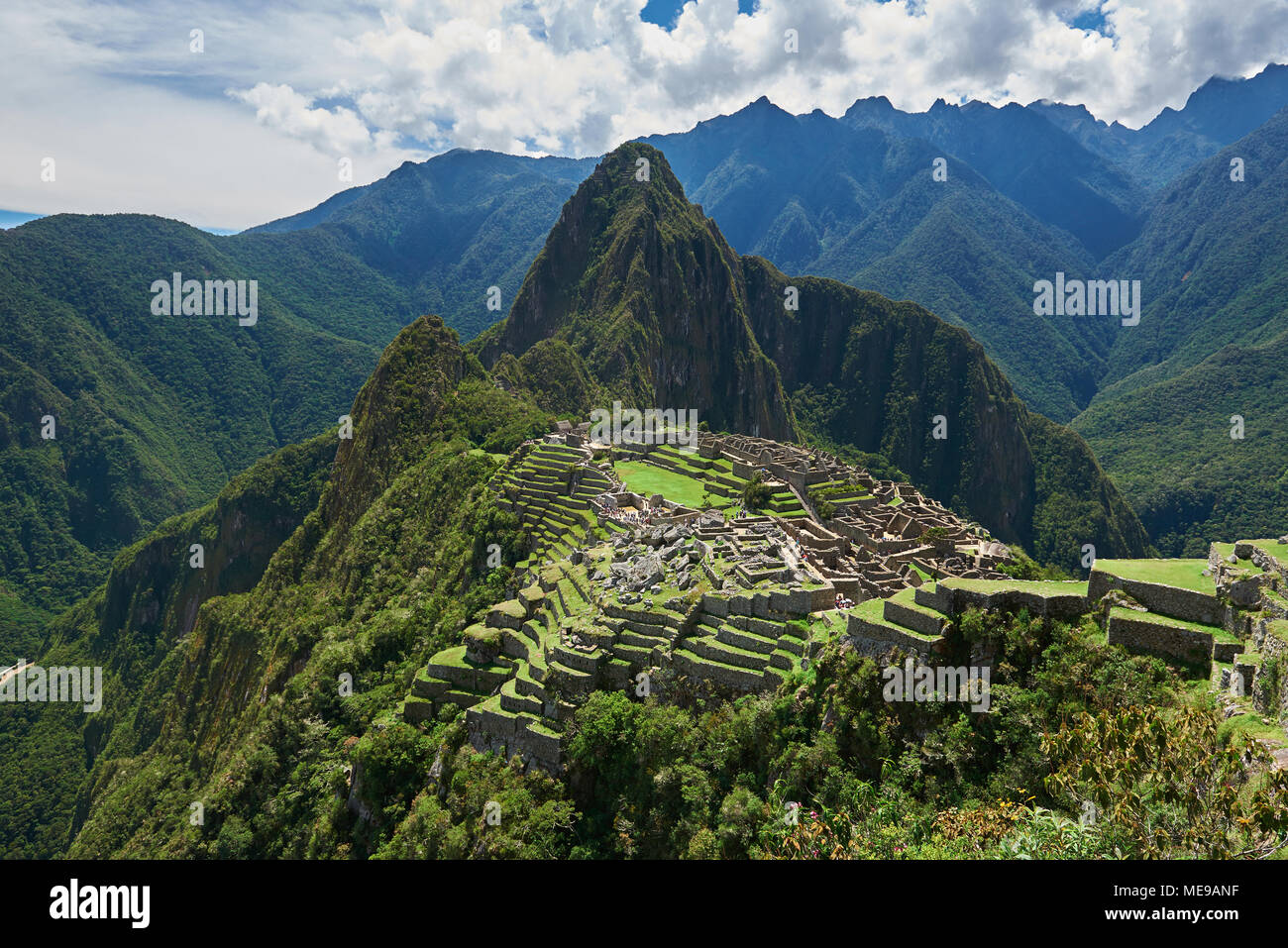 Drone view on ancient city Machu Picchu. Panorama view of Machu Picchu ...