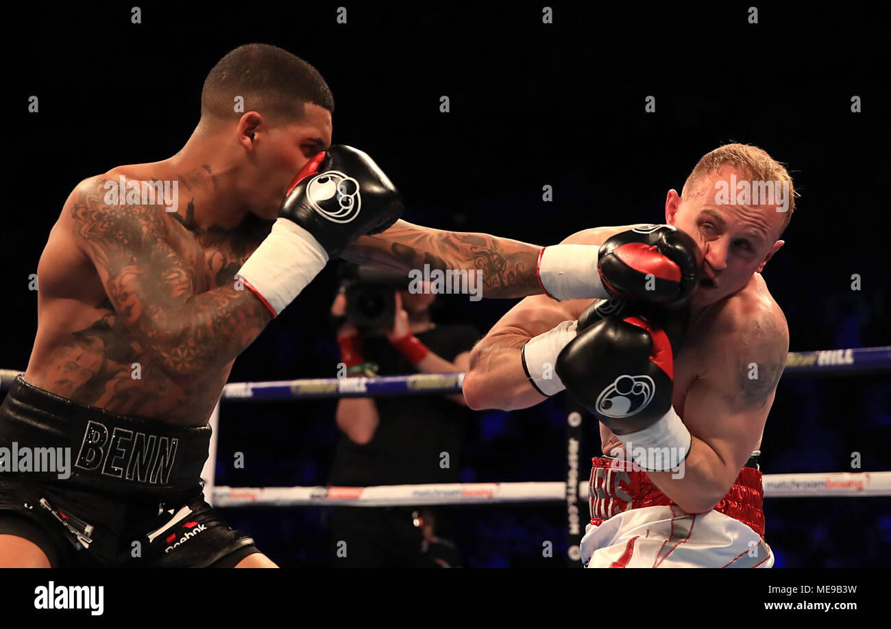 Conor Benn (left) and Chris Truman in action during the Welterweight ...