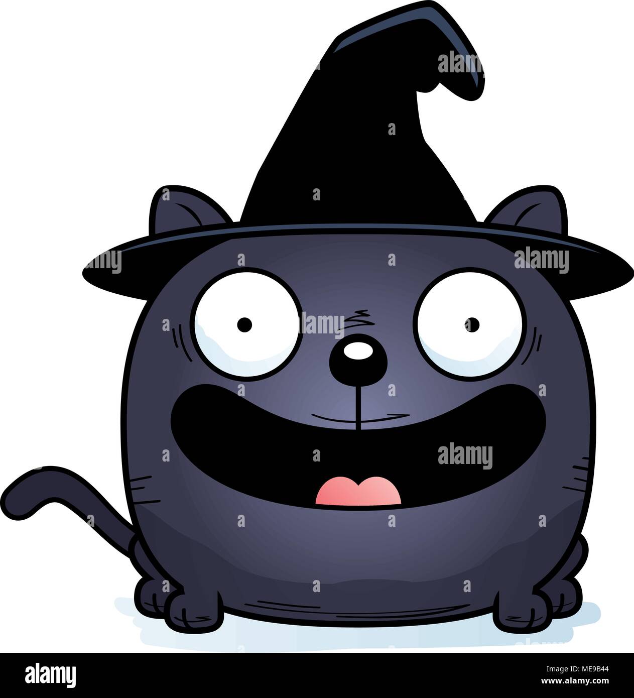 A cartoon illustration of a cat in a witch hat happy and smiling Stock ...