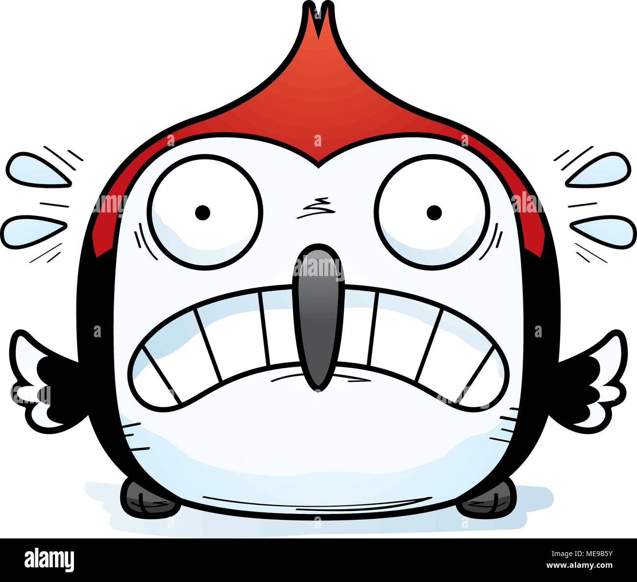 A cartoon illustration of a red-headed woodpecker looking scared Stock ...