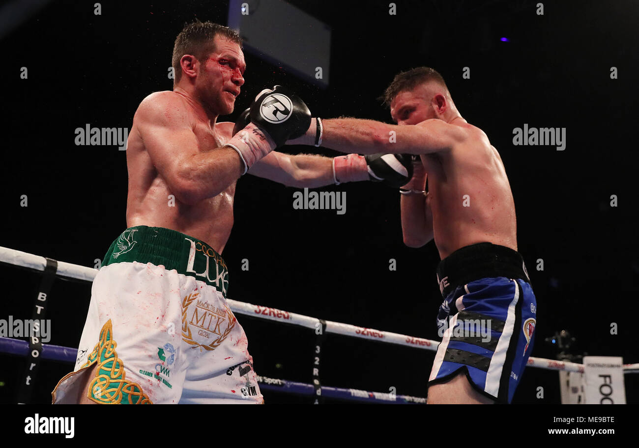 Luke Keeler (left) against Conrad Cummings during their WBO European ...