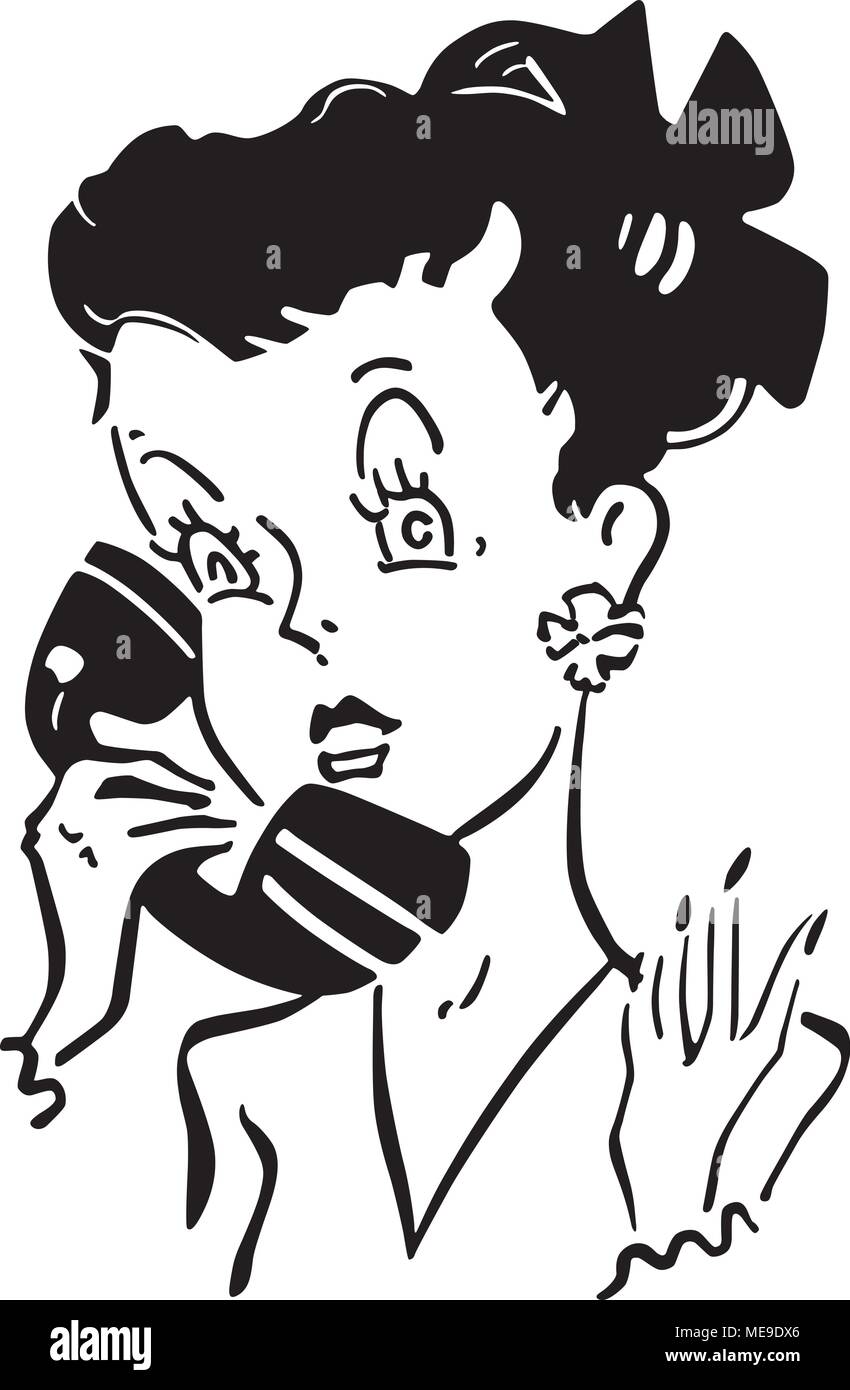 Cute Phone Gal - Retro Clipart Illustration Stock Vector Image & Art ...