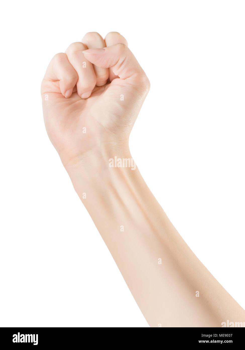 Woman hand showing fist. Isolated on white, clipping path included ...