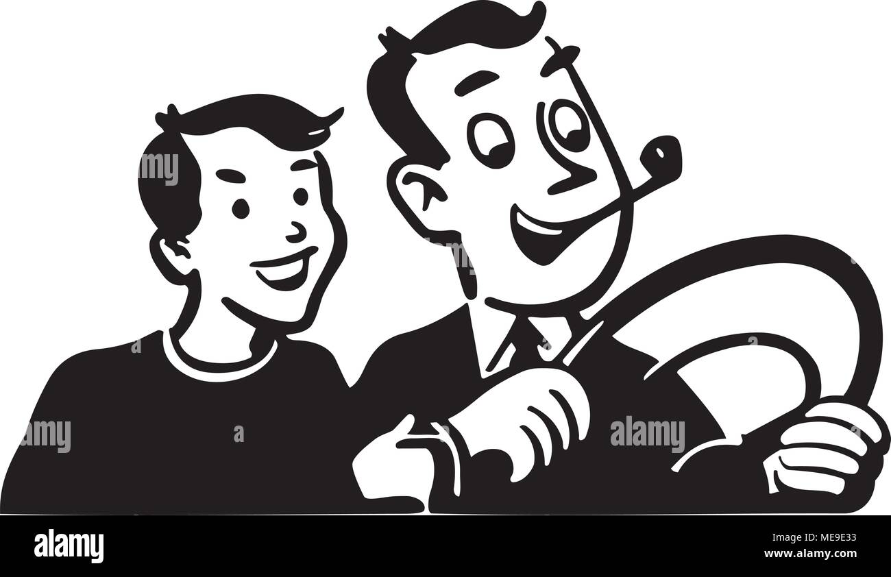 Dad Driving With Son - Retro Clipart Illustration Stock Vector Image ...