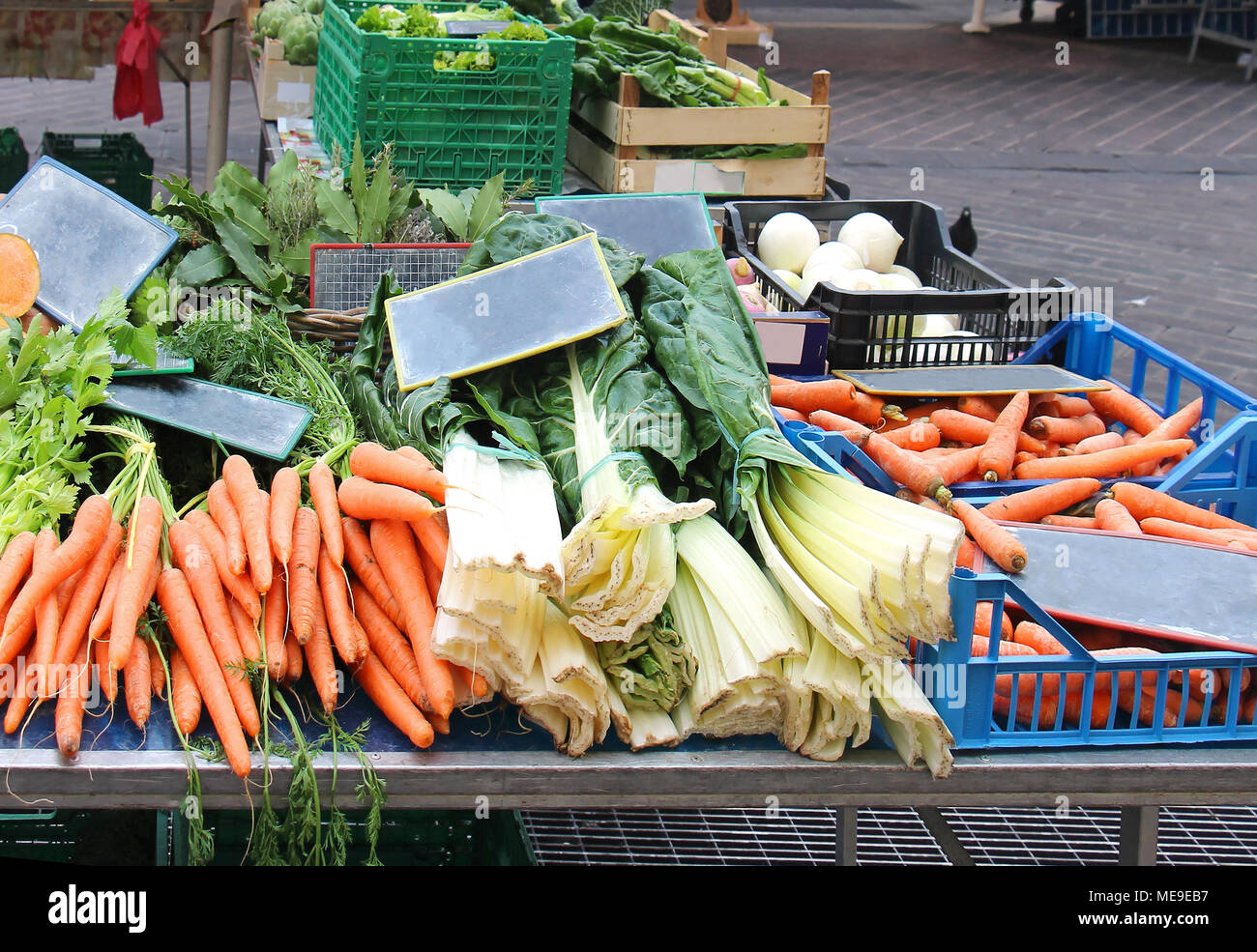 Vegetable stall on outdoor green market stall in Nice Stock Photo - Alamy
