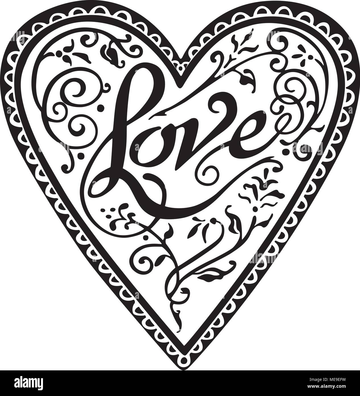 Decorative Love Heart - Retro Clipart Illustration Stock Vector Image ...