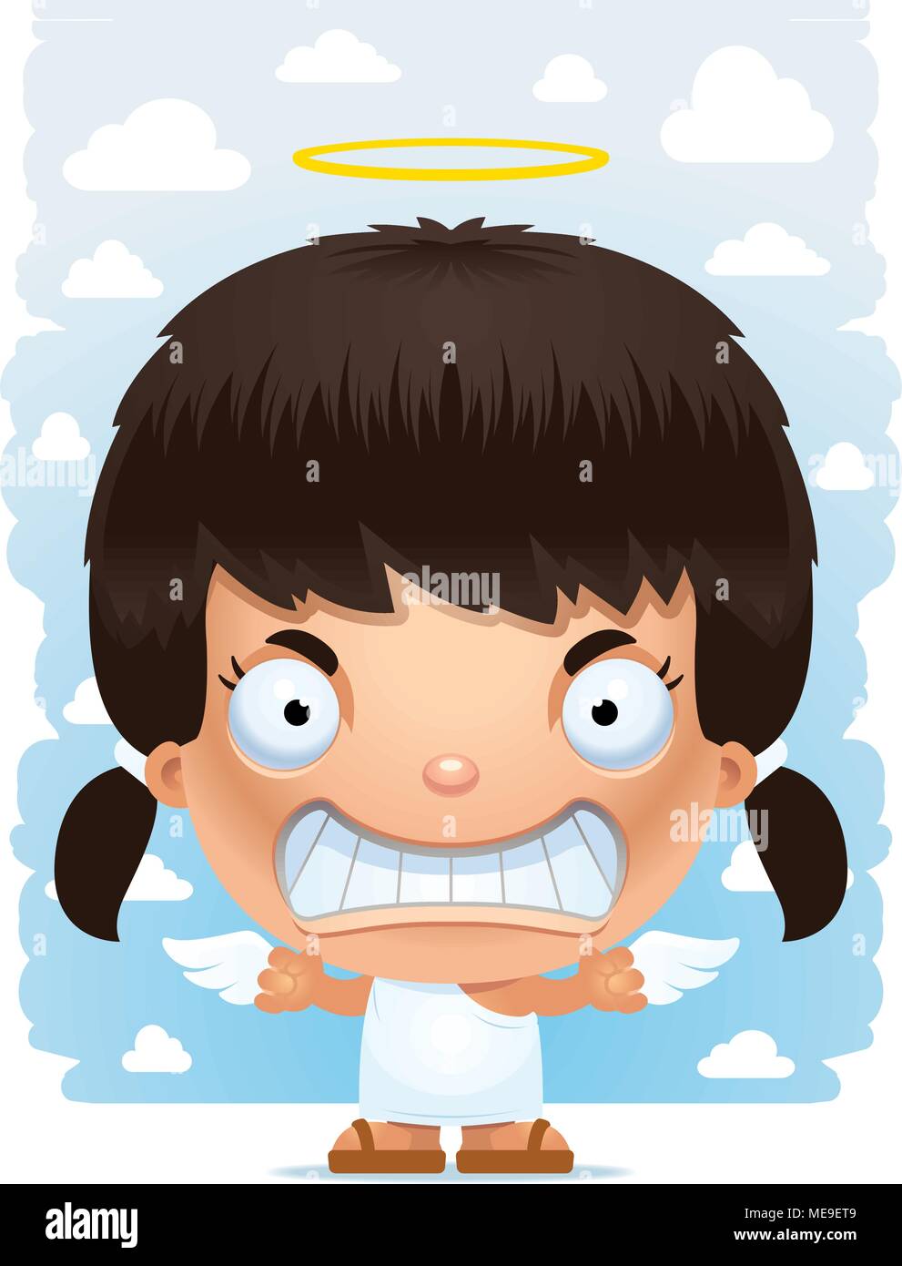 A cartoon illustration of a angel girl with an angry expression Stock ...