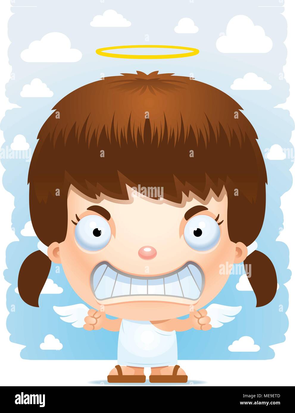 A cartoon illustration of a angel girl with an angry expression Stock ...