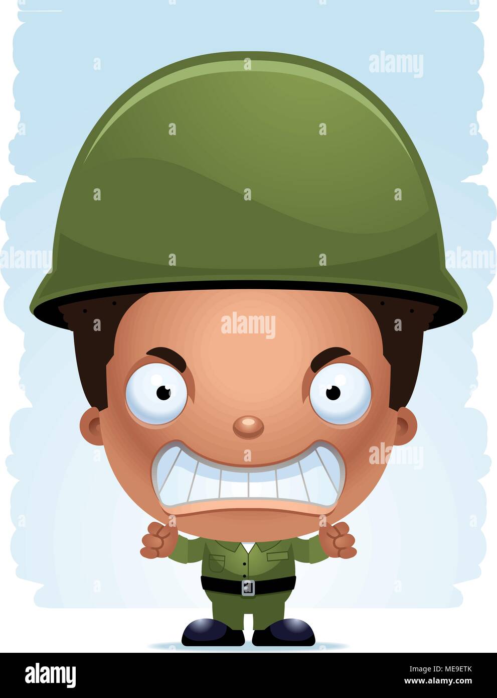 A cartoon illustration of a boy soldier with an angry expression Stock ...