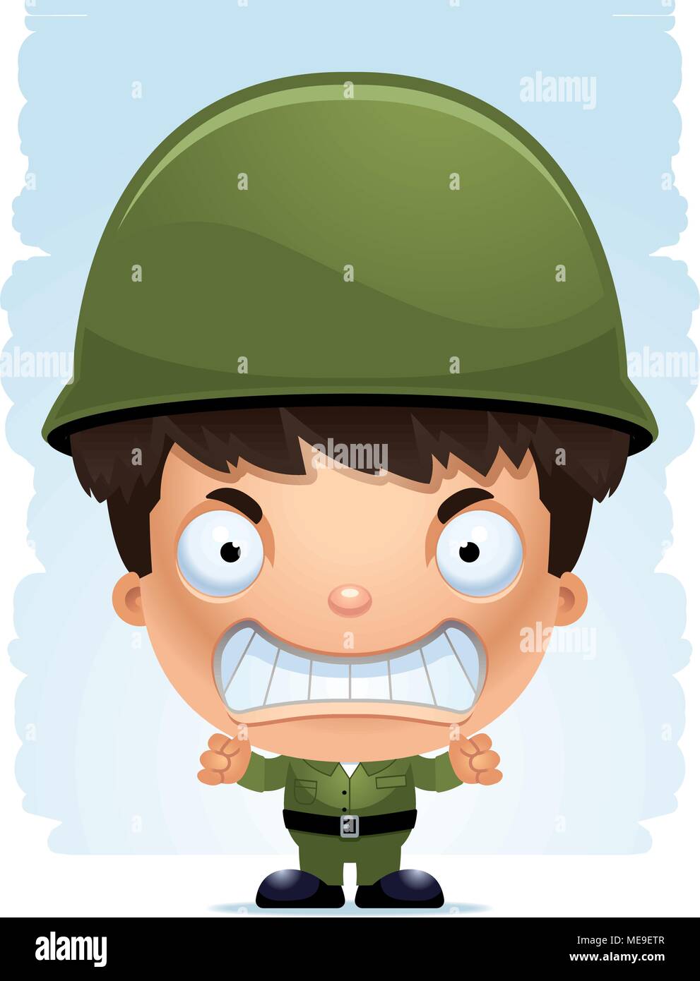 A cartoon illustration of a boy soldier with an angry expression Stock ...