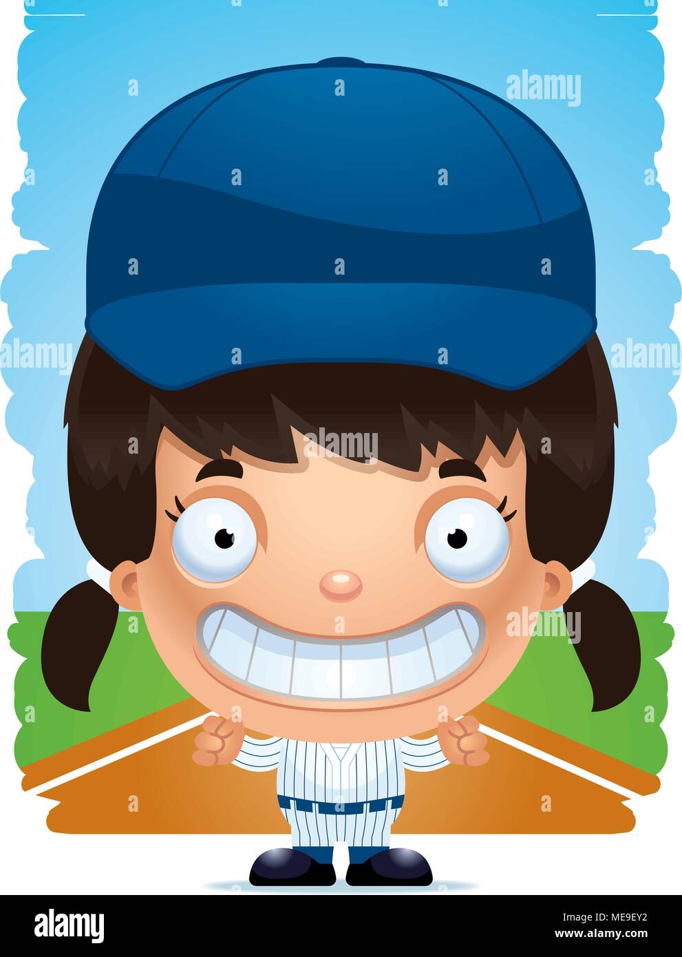 A cartoon illustration of a girl baseball player smiling Stock Vector ...