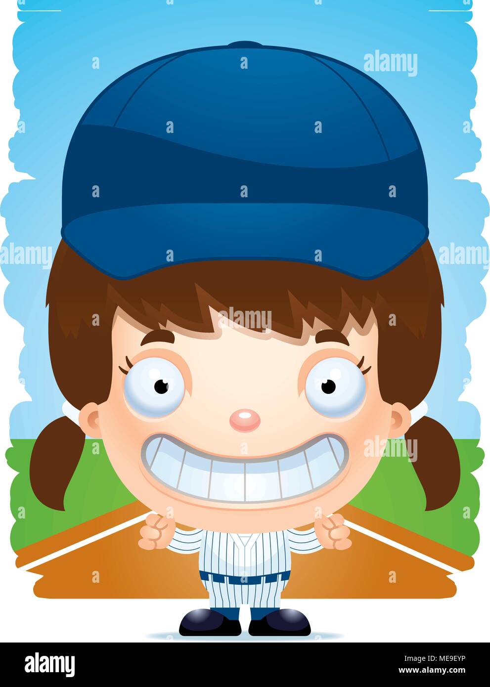 A cartoon illustration of a girl baseball player smiling Stock Vector ...