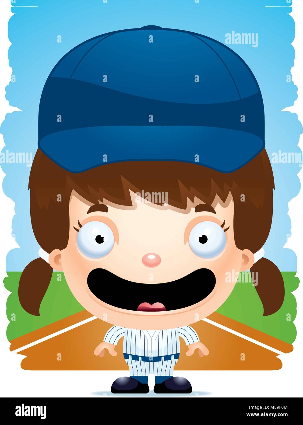 A cartoon illustration of a girl baseball player smiling Stock Vector ...