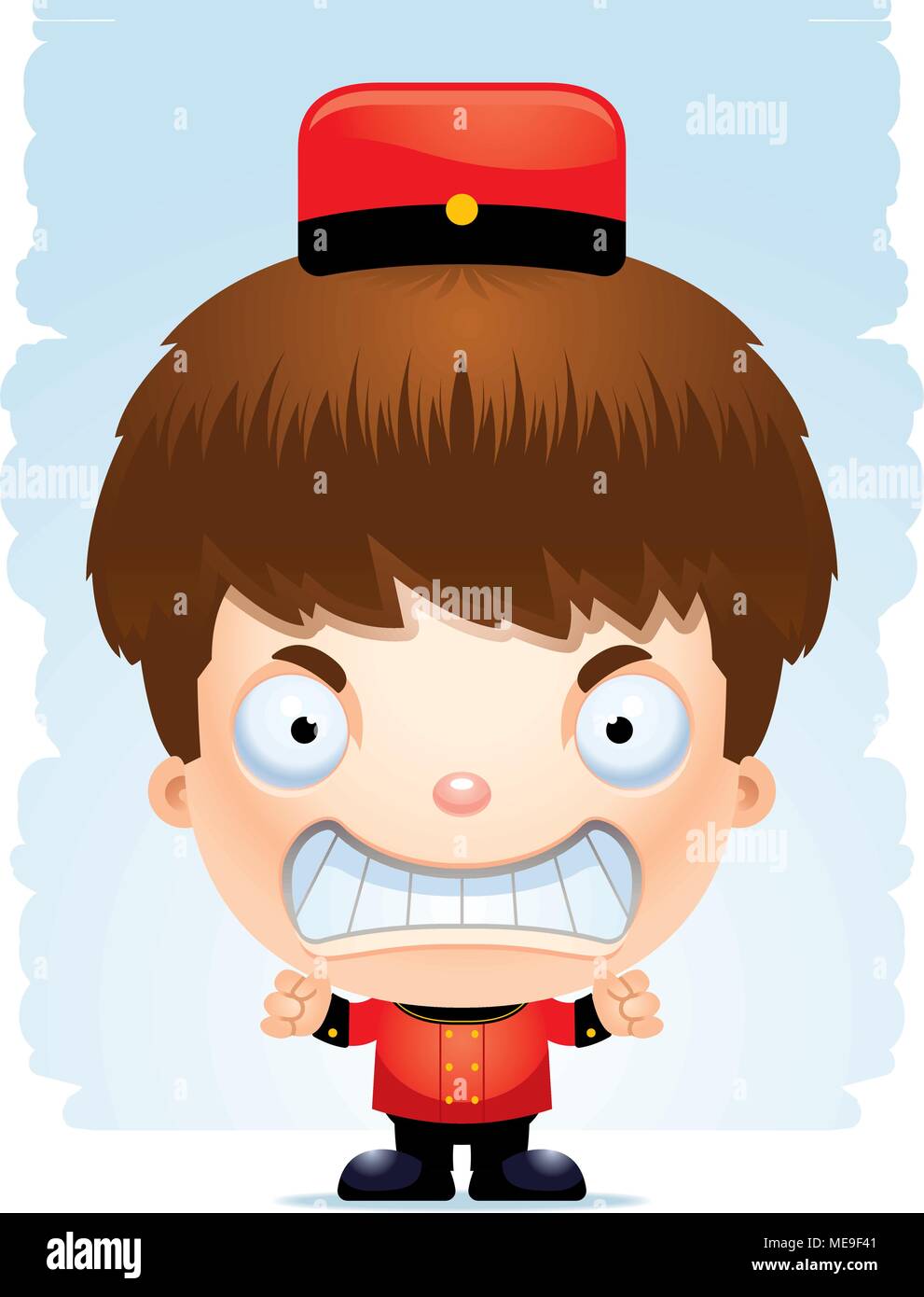 A cartoon illustration of a boy bellhop with an angry expression Stock ...
