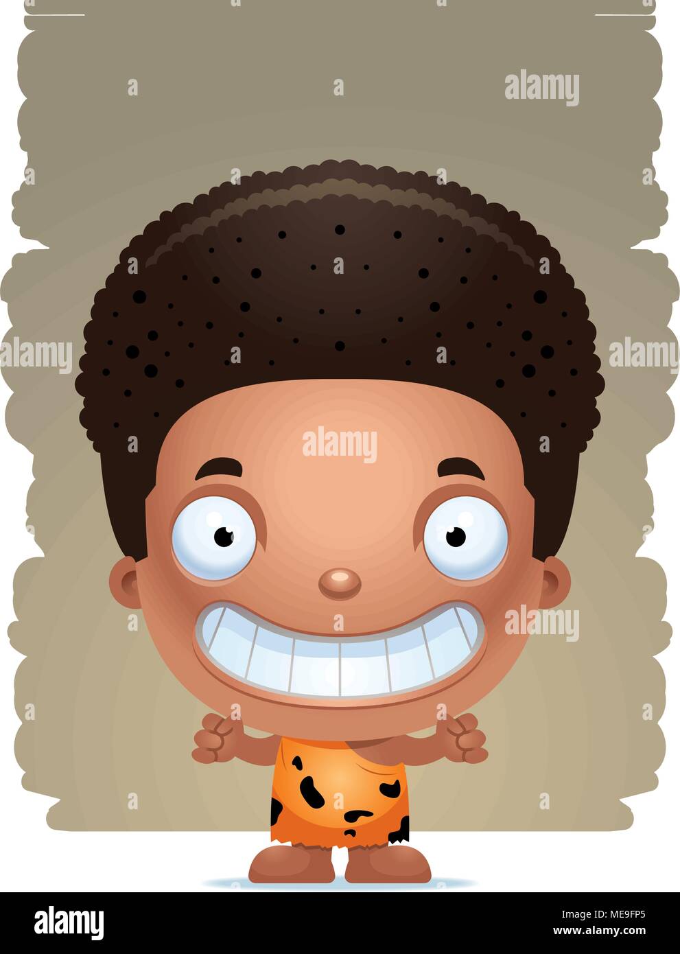 A cartoon illustration of a boy caveman standing and smiling Stock ...