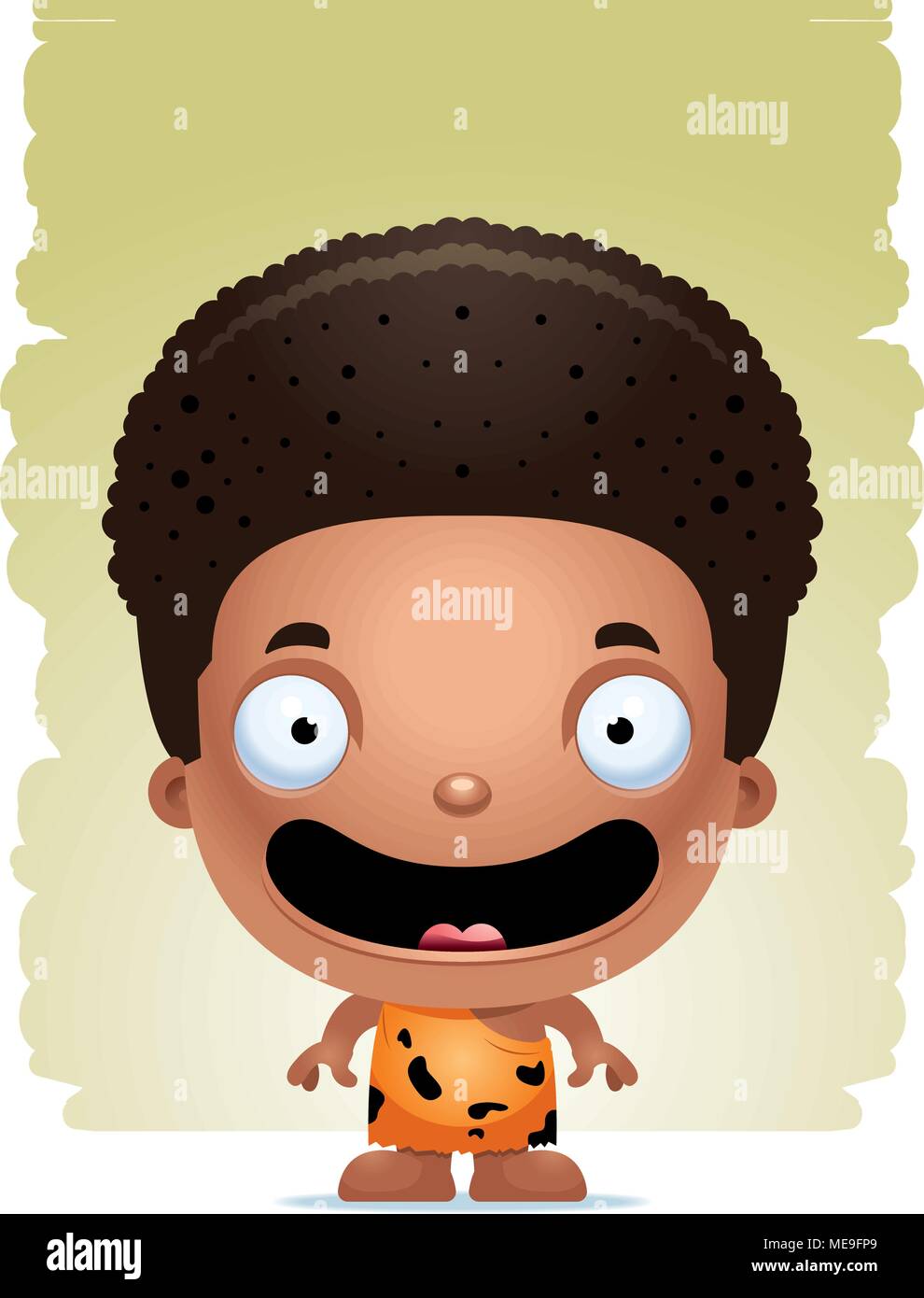 A cartoon illustration of a boy caveman standing and smiling Stock ...