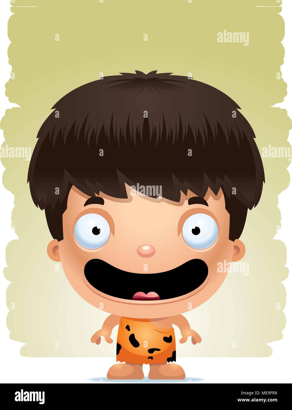 A cartoon illustration of a boy caveman standing and smiling Stock ...