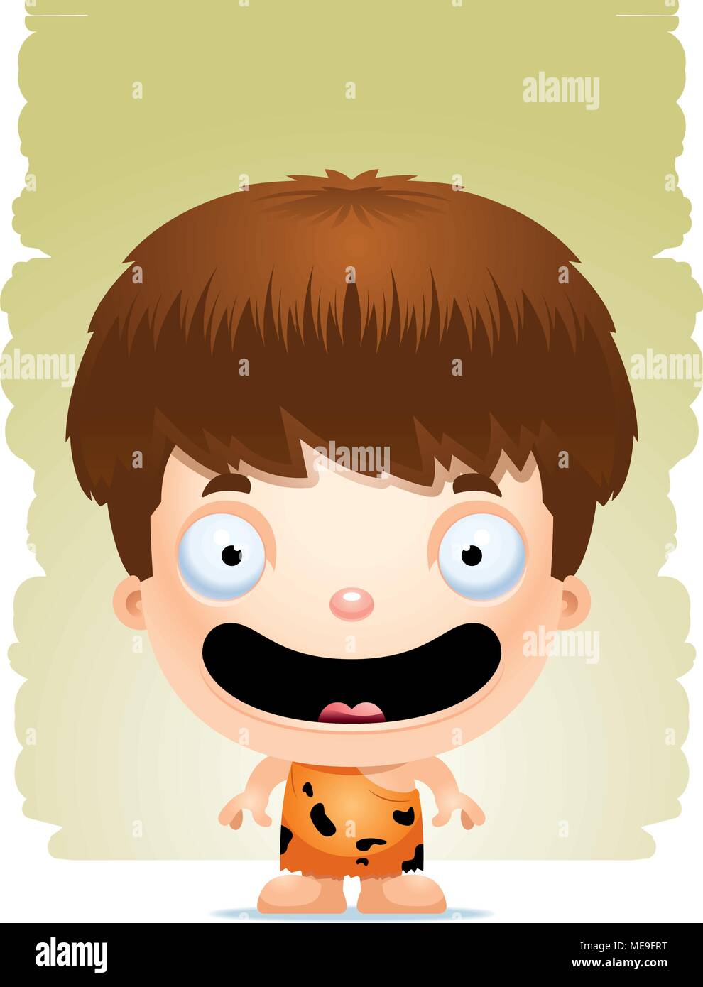 A cartoon illustration of a boy caveman standing and smiling Stock ...