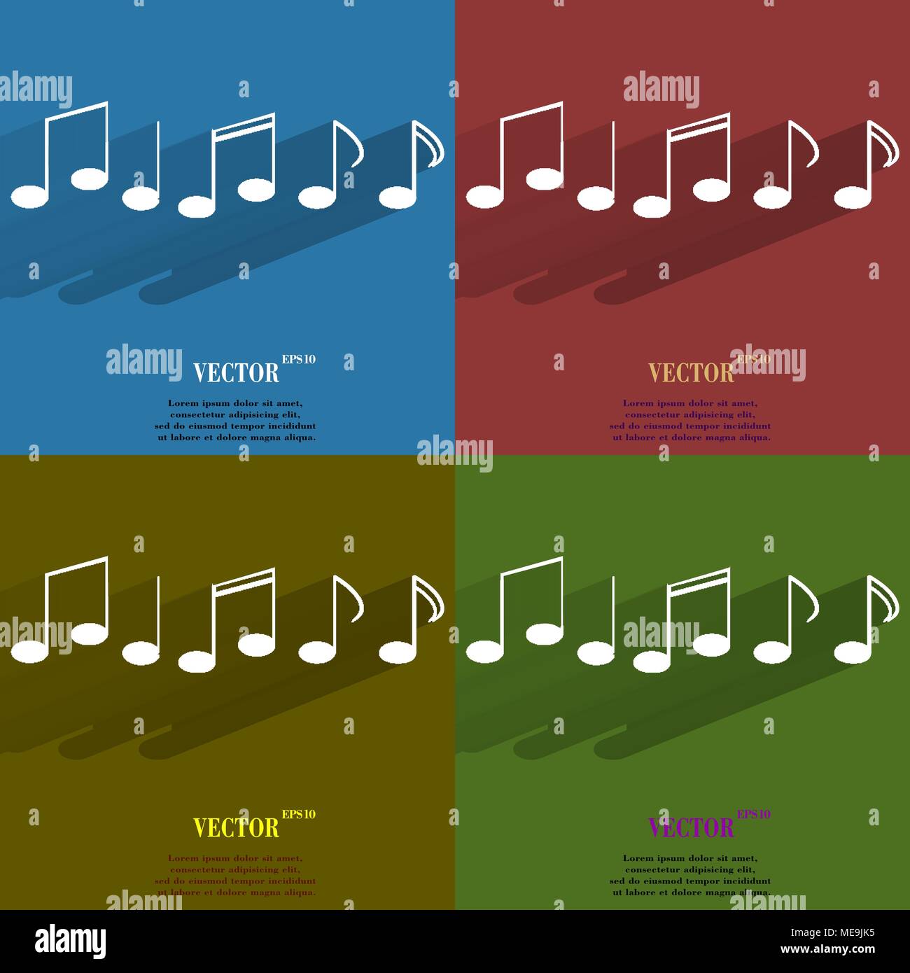Color set Music elements notes web icon, flat design. Vector ...