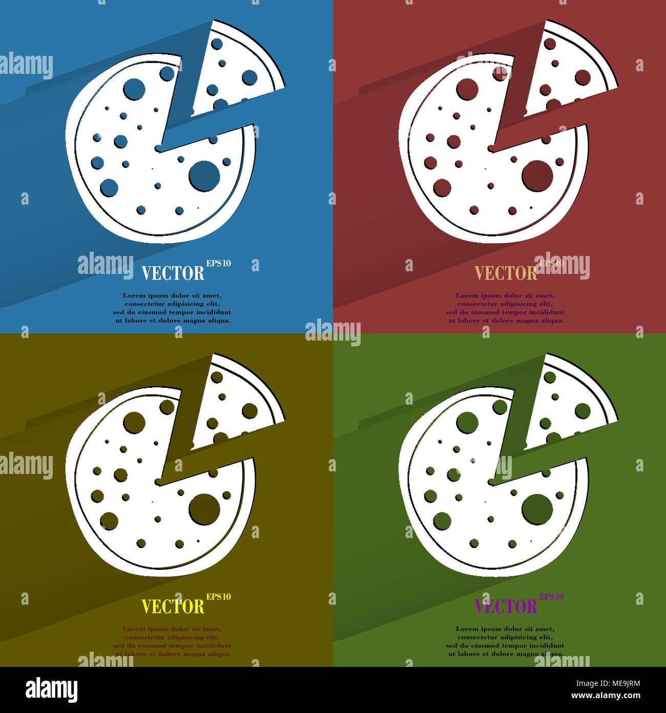 Color set Pizza. Flat modern web button with long shadow and space for ...