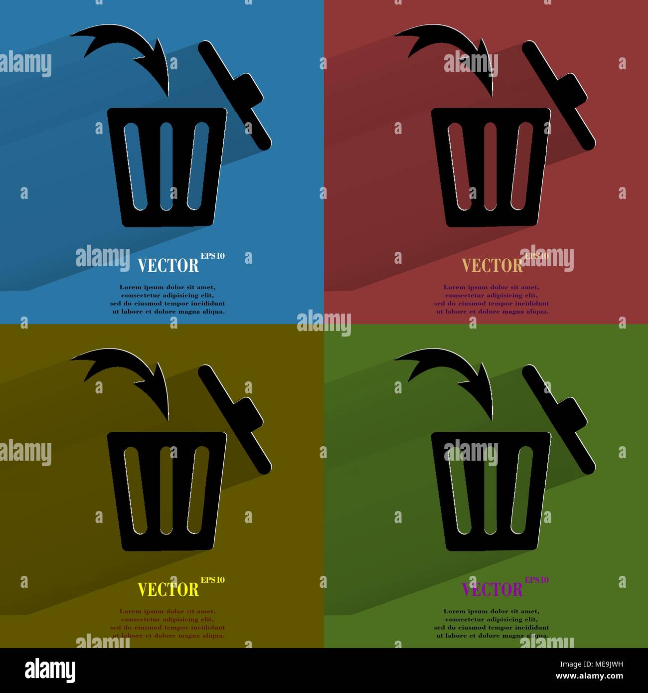 Color set Trash bin. Flat modern web button with long shadow and space ...
