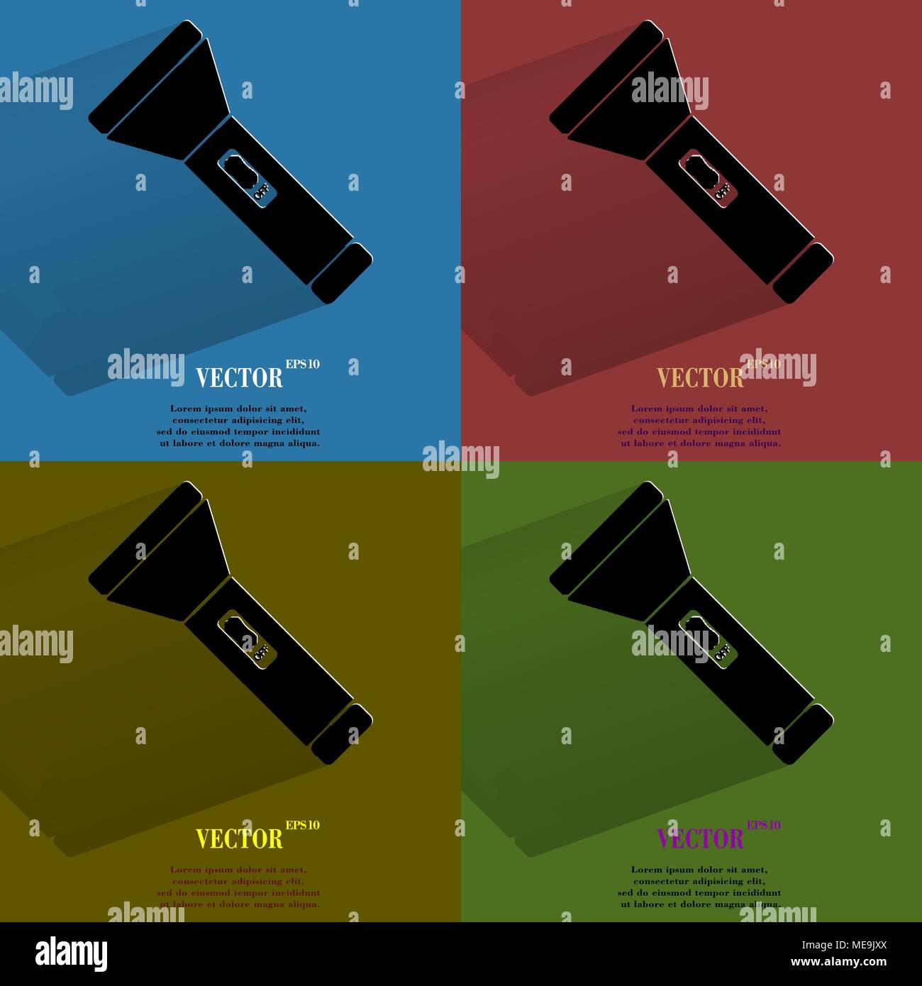 Color set Flashlight . Flat modern web button with long shadow and ...