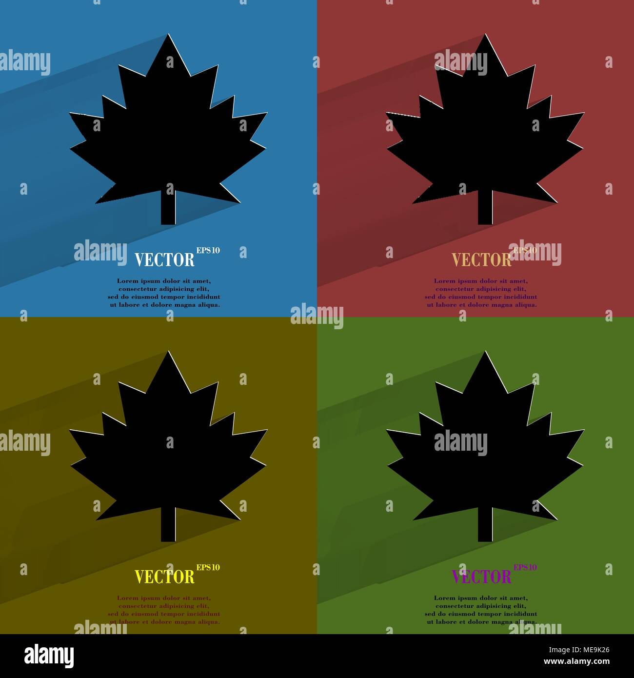 Color set maple Leaf. Flat modern web button with long shadow and space ...