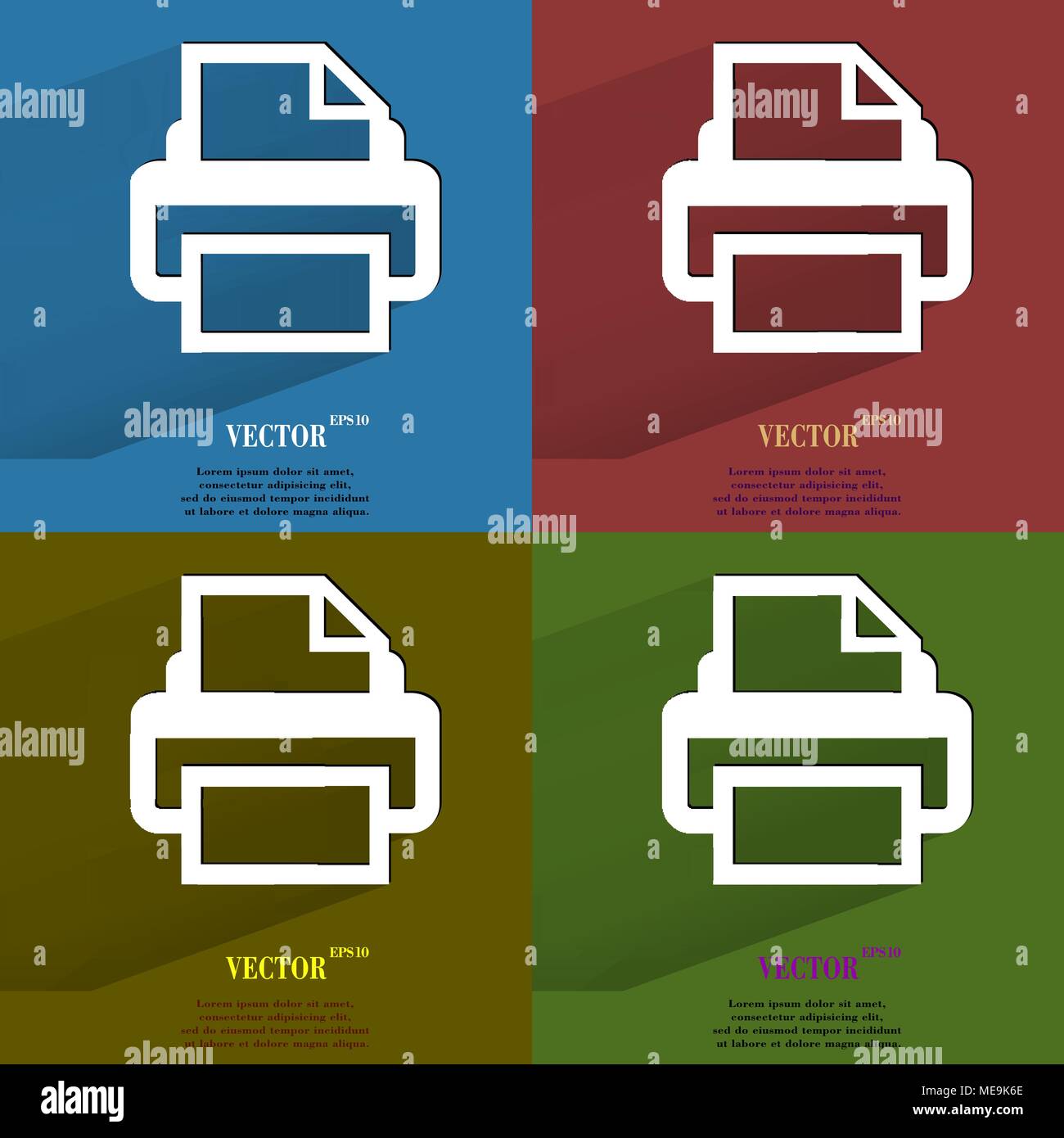 Color set Printer.Flat modern web button with long shadow and space for ...